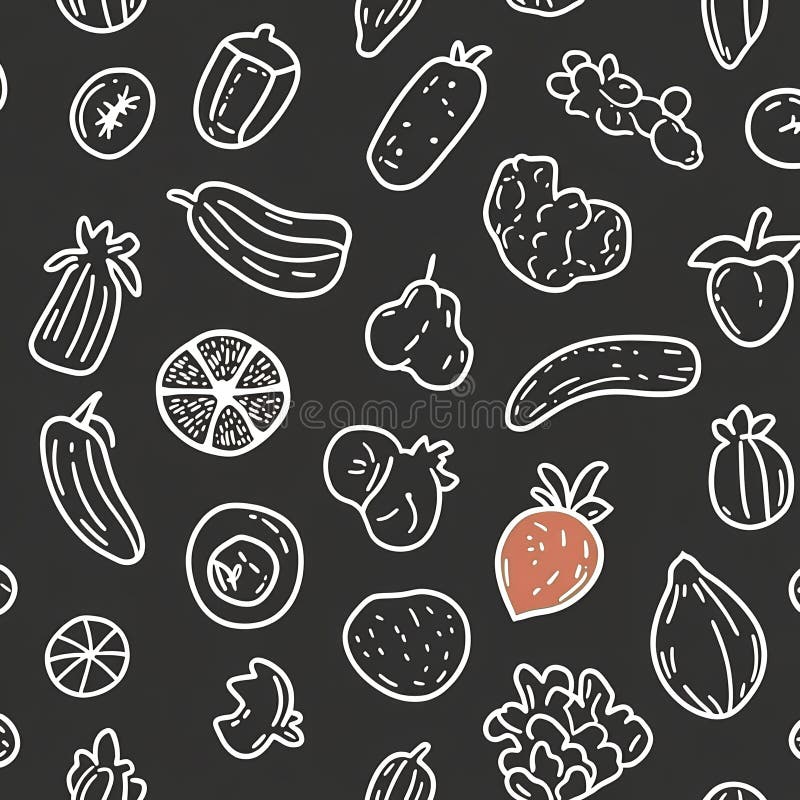 Delightful Hand Drawn Fruit and Vegetable Seamless Pattern Background ...