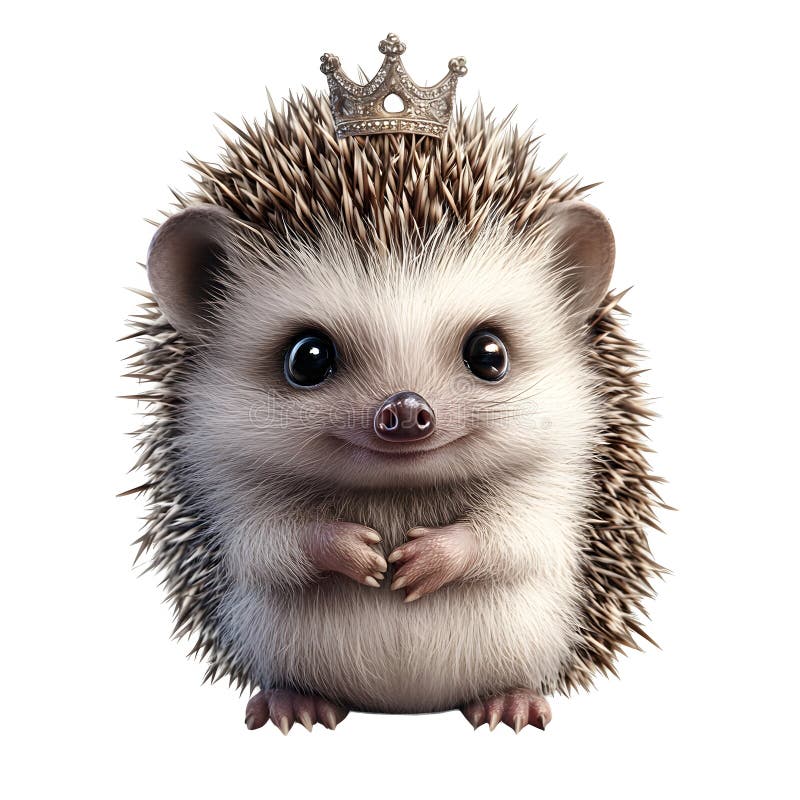 A Charming Hedgehog with a Tiny Crown Sitting Atop Its Head on a White ...