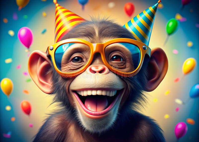 Celebrate with Adorable Monkeys in Party Glasses a Fun and Festive ...