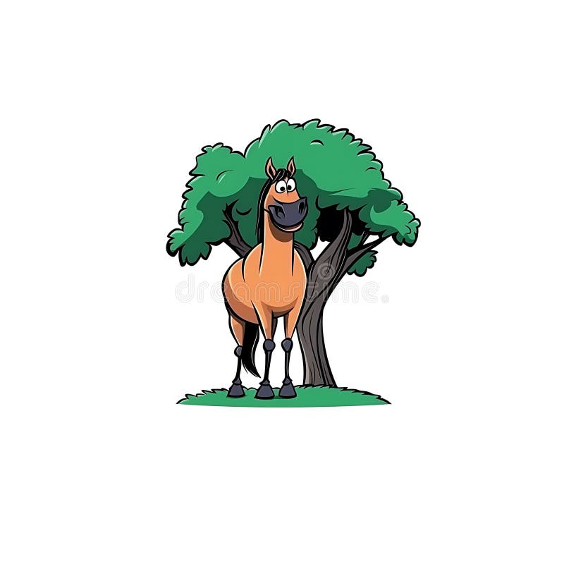 Happy Cartoon Horse Galloping Under a Tree Stock Illustration ...