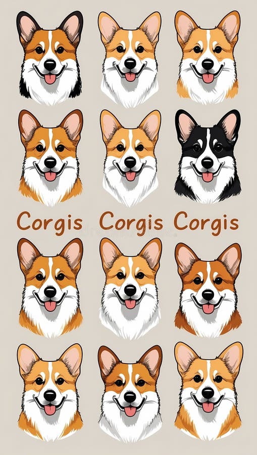 Adorable Corgi Faces: a Charming Collection of Hand-drawn Corgi ...