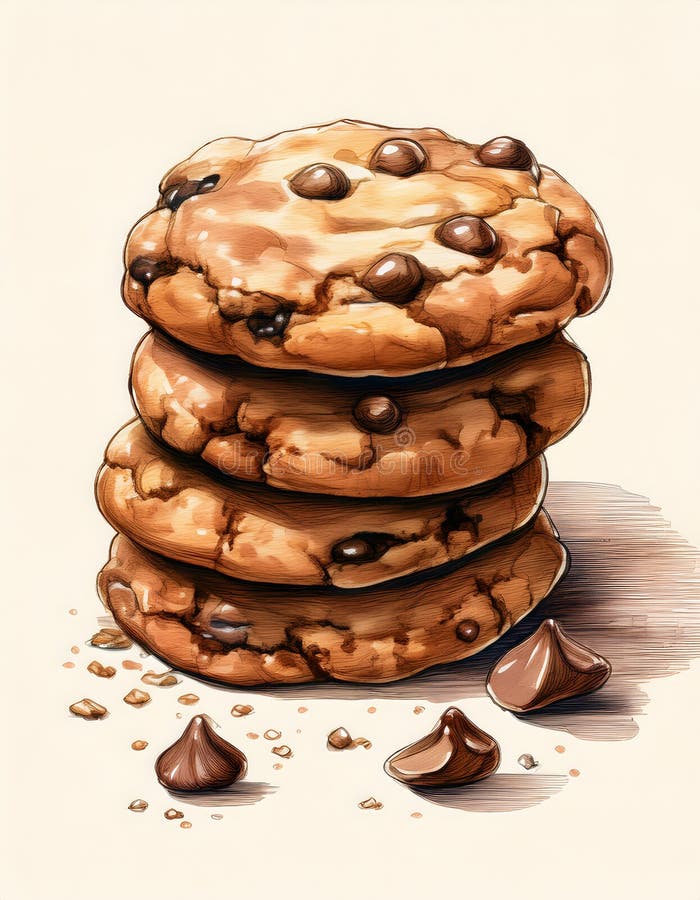 A Delightful Illustration of a Stack of Chocolate Chip Cookies, with ...