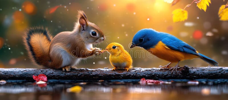 Curious Animal Friends Exploring Nature: Squirrel, Rabbit, and Bird ...