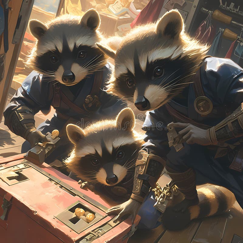 Family Fun with Raccoons stock illustration. Illustration of colorful ...