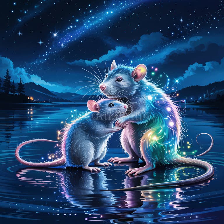 Two Adorable Rats Under a Starry Night Sky Stock Image - Image of ...