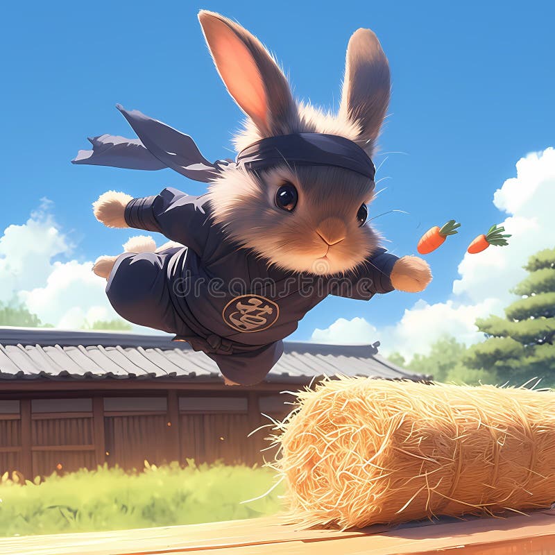 Bunny Ninja in Action: Cute and Adorable Stock Illustration ...