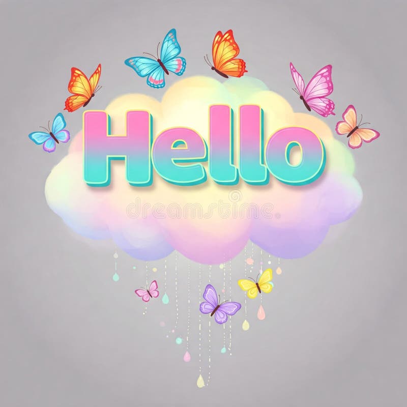 Whimsical Hello Greeting with Vibrant Butterflies and Dreamy Color ...