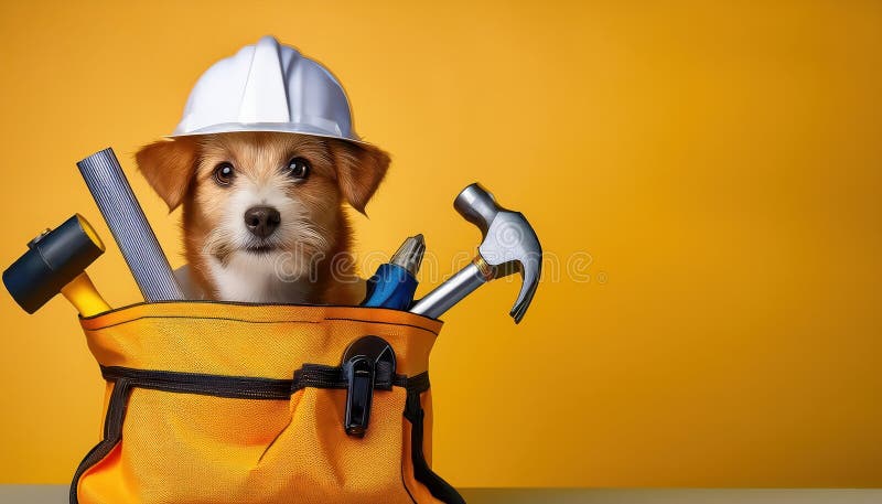 Playful Pup with Construction Tools Amidst a Vibrant Backdrop ...