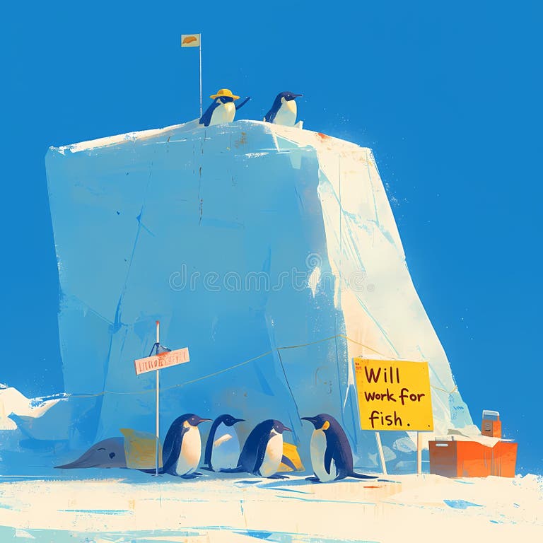 Funny Penguin Job Sign on Iceberg Stock Illustration - Illustration of ...