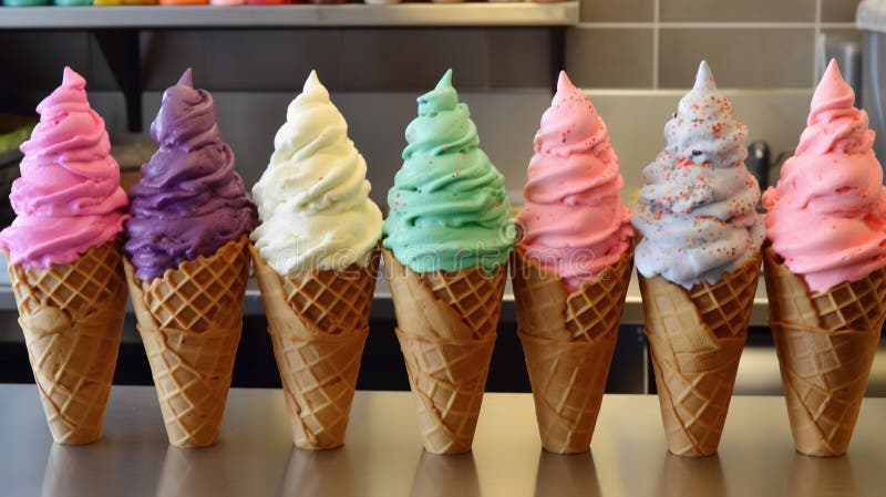 Colorful Array Variety of Handcrafted Ice Cream Cones on a Stand ...