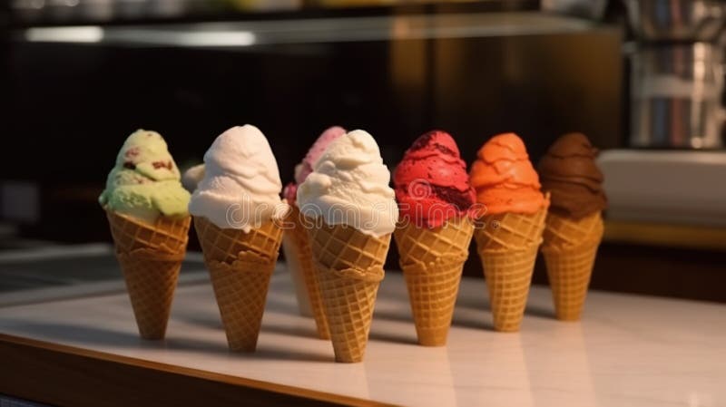Colorful Array Variety of Handcrafted Ice Cream Cones on a Stand ...