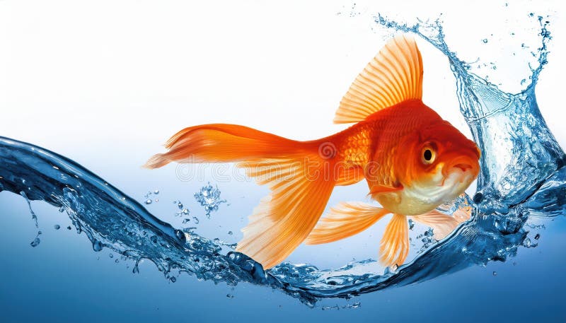 Leaping Goldfish Elevated Against a Serene Sunset Backdrop, Vibrant and ...