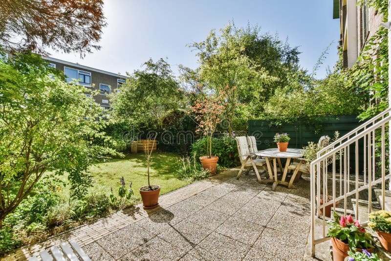 Delightful Landscape of the Courtyard with Greenery Stock Image - Image ...