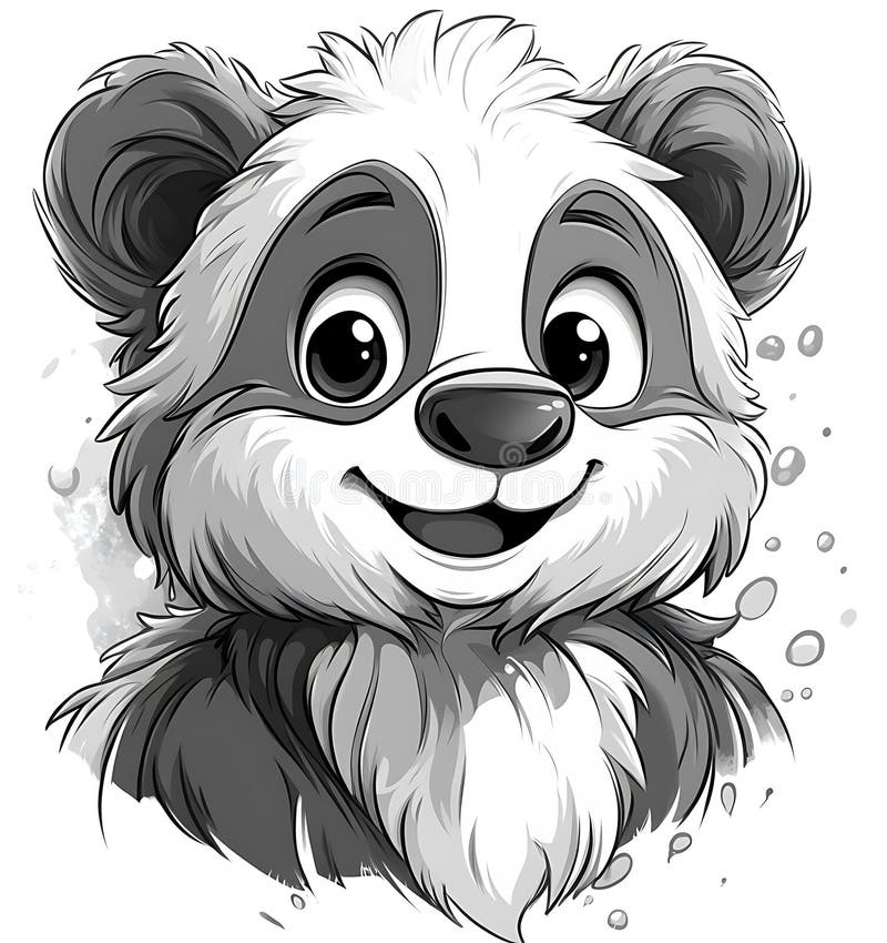 Charming Line Art of an Adorable Panda with a Playful Expression. Stock ...