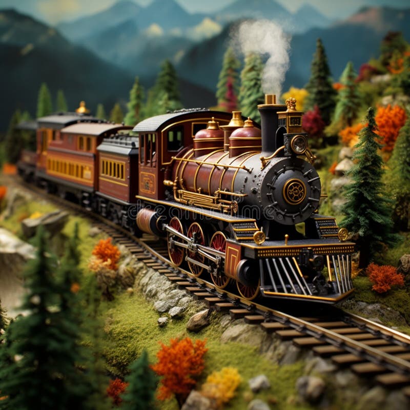 Delightful Model Train Set with Captivating Carriages and Cogs Stock ...