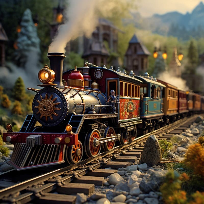 Delightful Model Train Set with Captivating Carriages and Cogs Stock ...