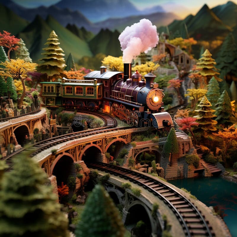 Delightful Model Train Set with Captivating Carriages and Cogs Stock ...