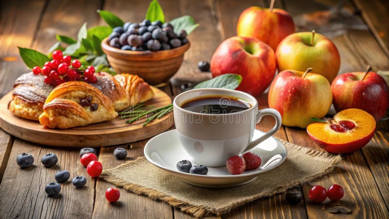 A Delightful Morning Scene Featuring a Cup of Coffee, Sweet Pastries ...