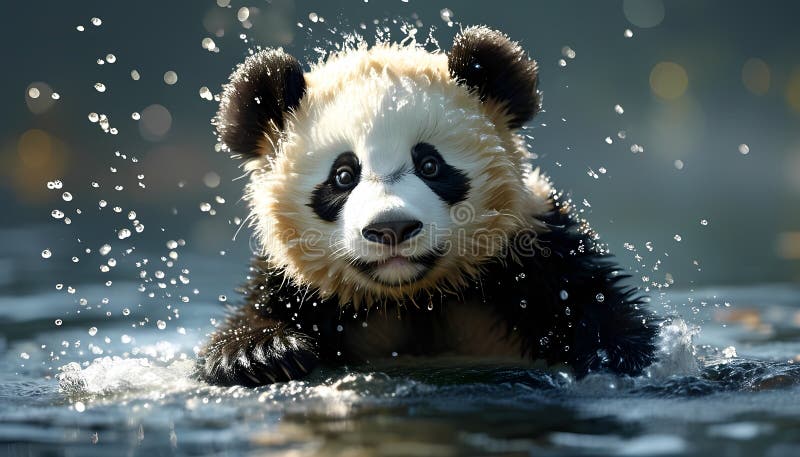 Playful Panda Swimming in Water Stock Photo - Image of beauty ...