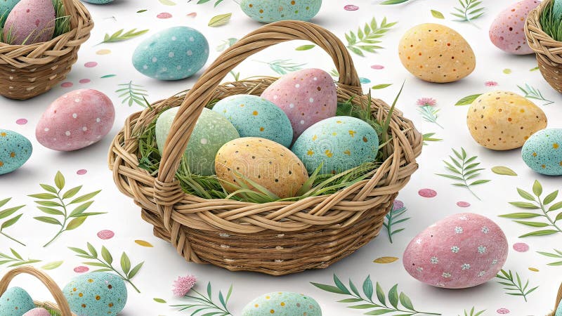 Delightful Pastel Easter Eggs in a Woven Basket a TiltShift Photography ...