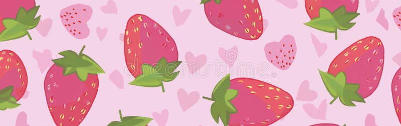 Cute Pink Strawberry Pattern on Soft Background with Hearts Stock ...