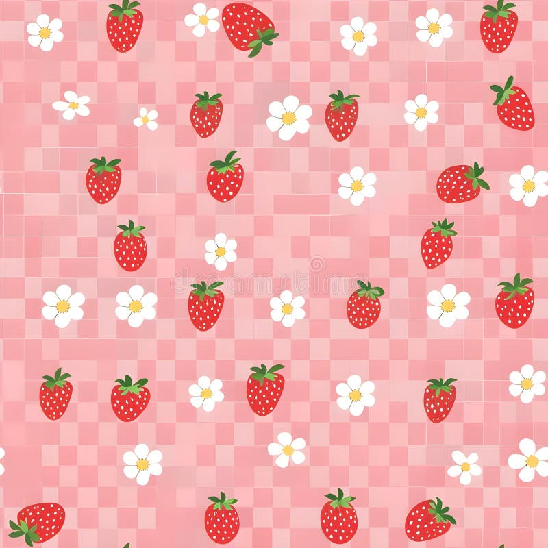 Strawberry Pattern on Pink Gingham Background Stock Illustration ...