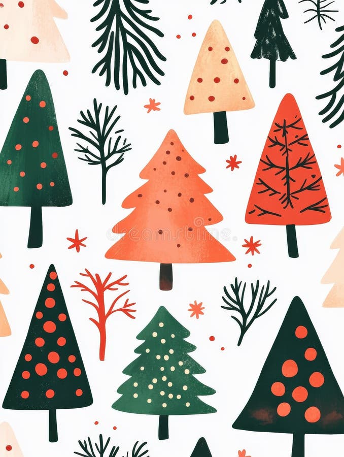 Cute Christmas Tree Doodle Pattern with Vibrant Colors and Festive ...