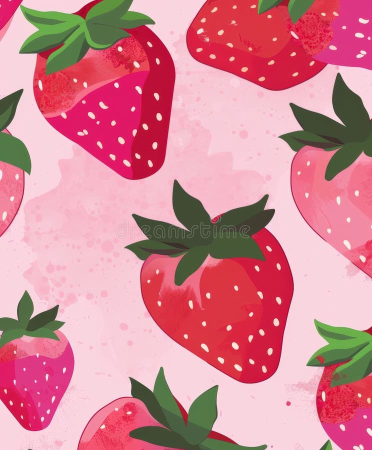 Cute Pink Strawberry Pattern on Light Background Stock Illustration ...