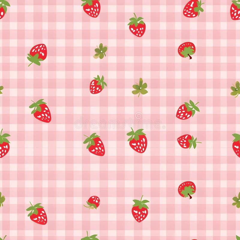 Cute Strawberry Pattern on Pink Gingham Background Stock Illustration ...