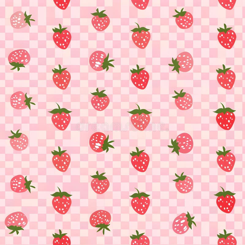 Strawberry Pattern on Pink Gingham Background Stock Illustration ...