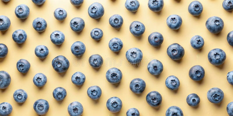 A Delightful Pattern of Fresh Blueberries Arranged on a Pale Yellow ...