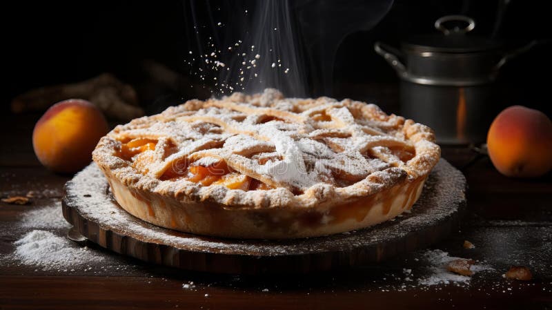 Delightful Peach Pie with Powdered Sugar and Caramelized Sweetness ...