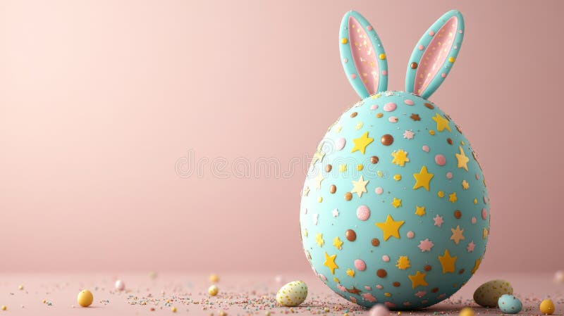 A Delightful Pink Easter Egg, Featuring Bunny Ears, Placed on a Gentle ...