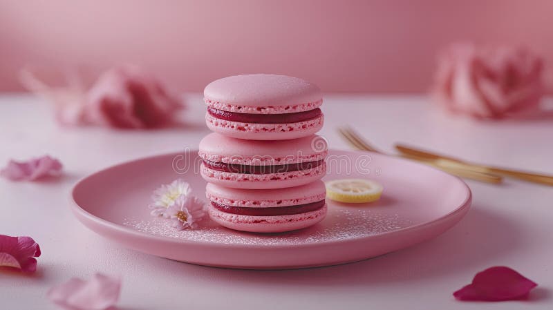 Delightful Pink Macarons Arranged Beautifully Pastel Plate Charming ...