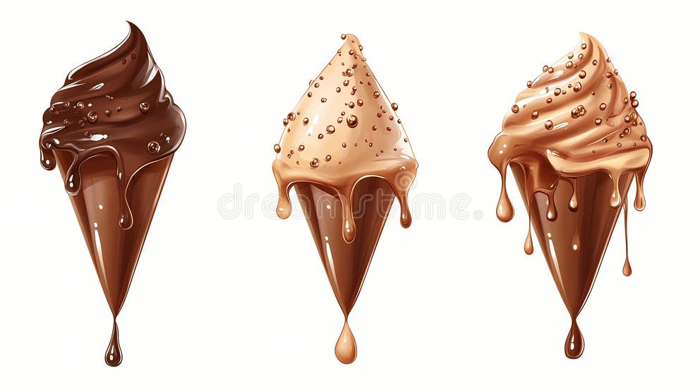 A Delectable Trio of Ice Cream Cones Each a Swirl of Creamy Delight ...
