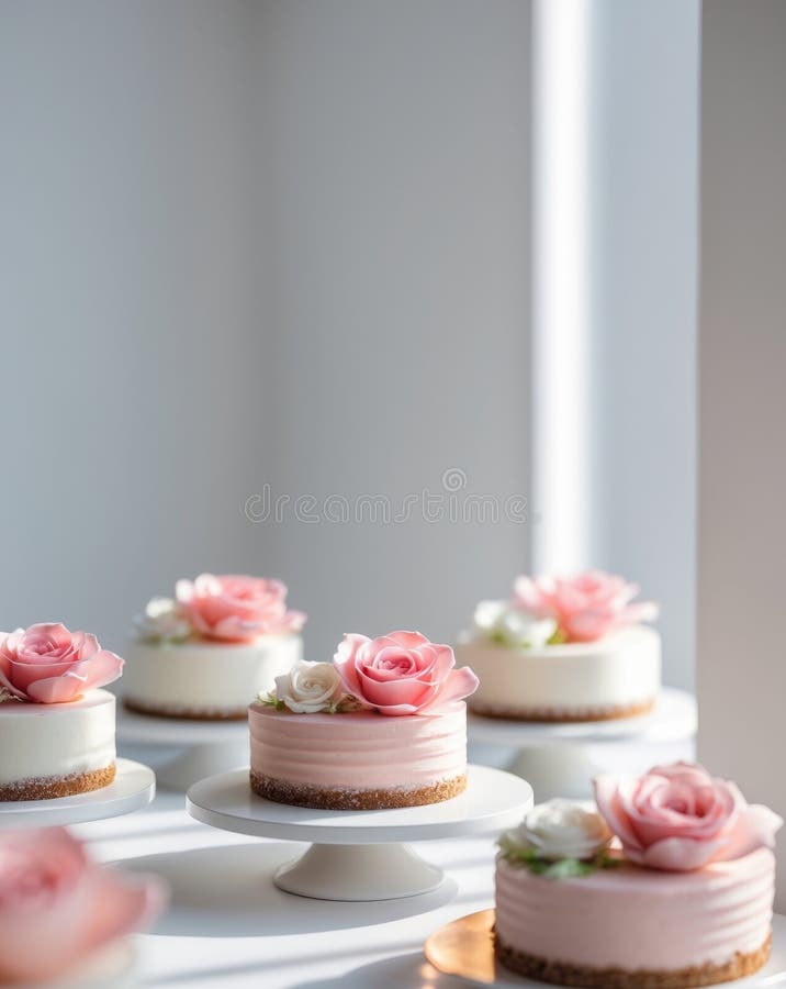 Delightful Rose Decorated Mini Cakes on Display. Stock Photo - Image of ...