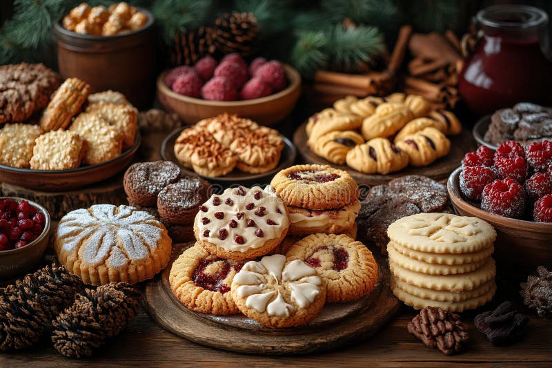 Delightful Scene Featuring Variety Cookies Freshly Baked Rustic Table ...