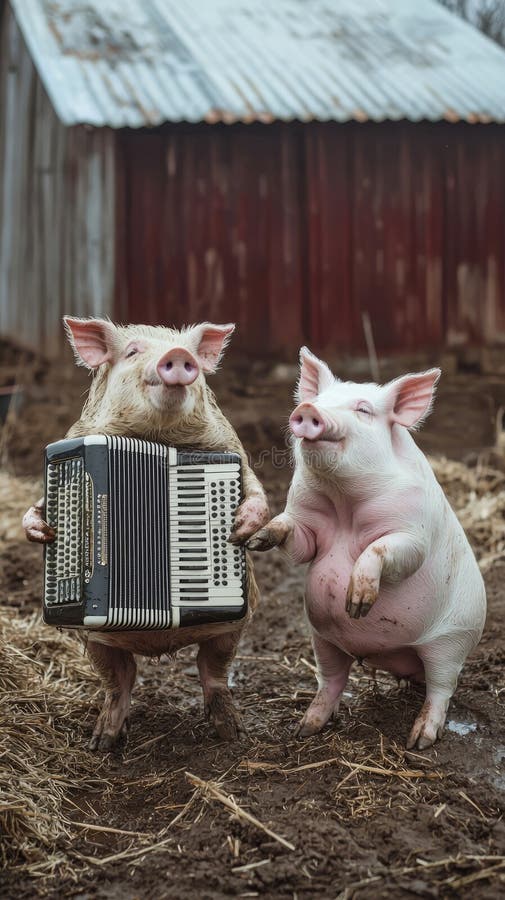 A Delightful Scene of Pigs Joyfully Playing the Accordion in a Charming ...