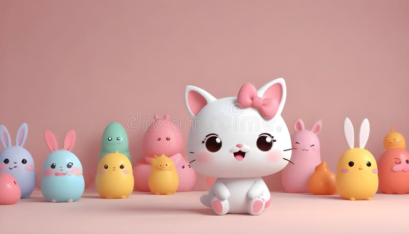 A Delightful Scene with a White Cat and Friendly Easter Characters ...