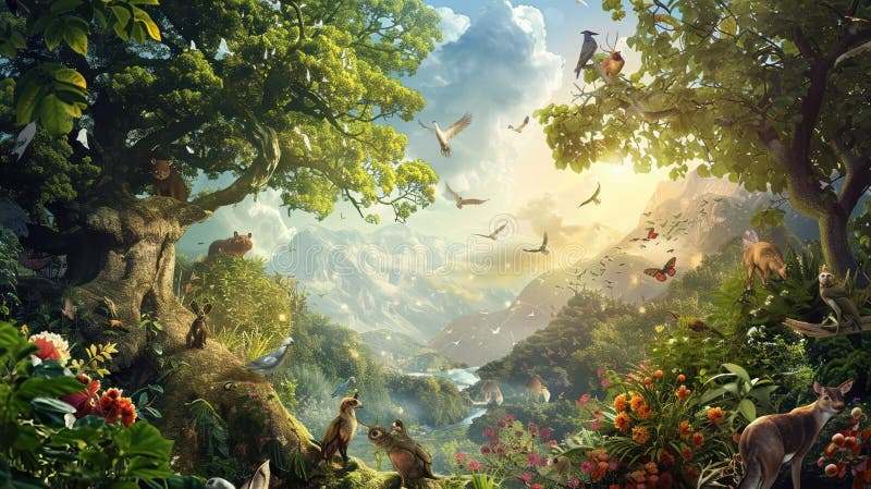 Delightful Scenes from the Garden of Eden Stock Illustration ...