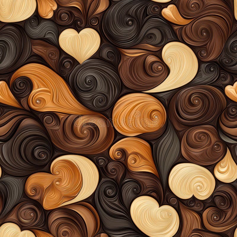 Delightful Seamless Chocolate Texture Featuring Swirling Hearts in Warm ...