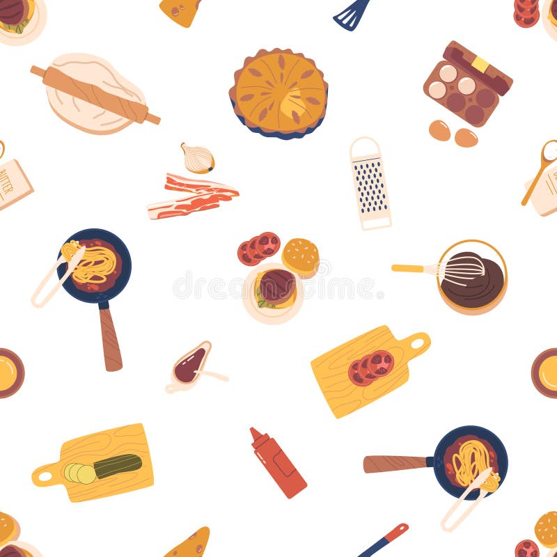 Delightful Seamless Pattern Featuring a Top View of Assorted Foods ...