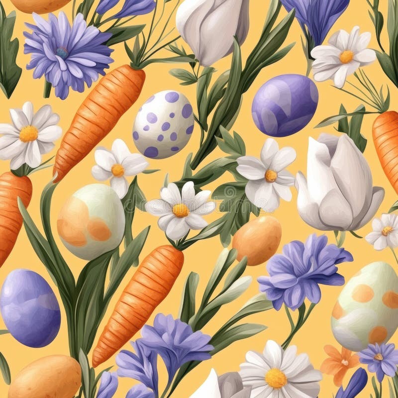 Delightful Seamless Pattern of Playful Spring Elements on a Soft Yellow ...