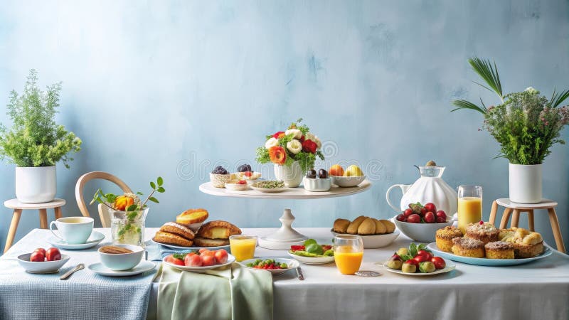 A Delightful Spring Breakfast Table Setting with Pastries, Fruit, and ...
