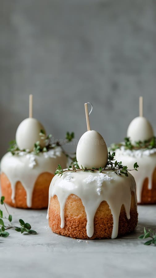 Delightful Spring Cakes Topped with White Icing and Decorative Eggs in ...