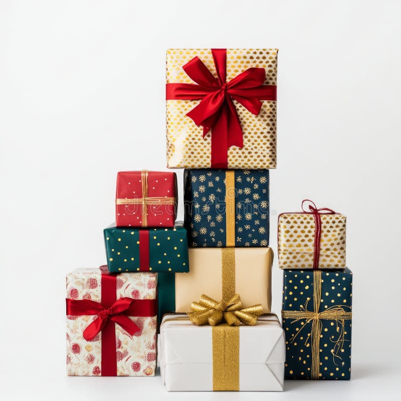 A Delightful Stack of Beautifully Wrapped Gifts in Various Colors and ...