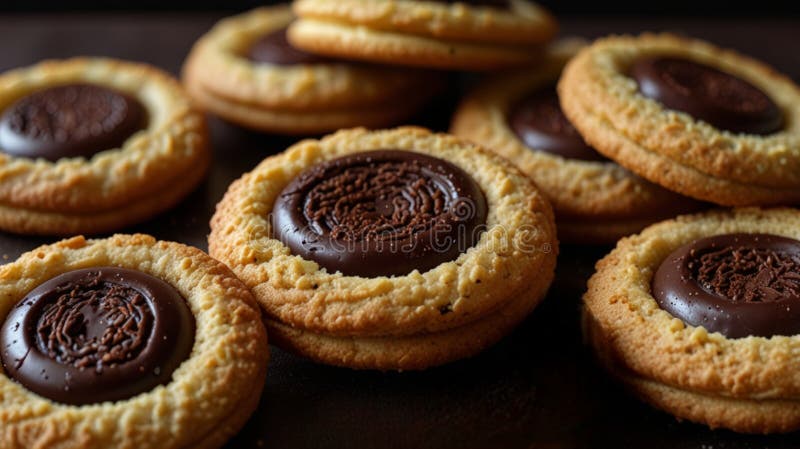 A Delightful Stack of Cookies Featuring a Chocolate Disc in the Center ...