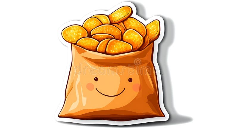 Cute Sticker of Cheerful Snack Bag Filled with Chips Stock Illustration ...