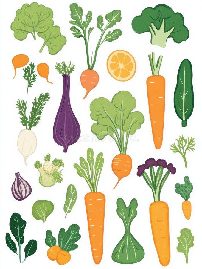 Cute Flat Vegetable Sticker Sheet Featuring Colorful Designs of ...