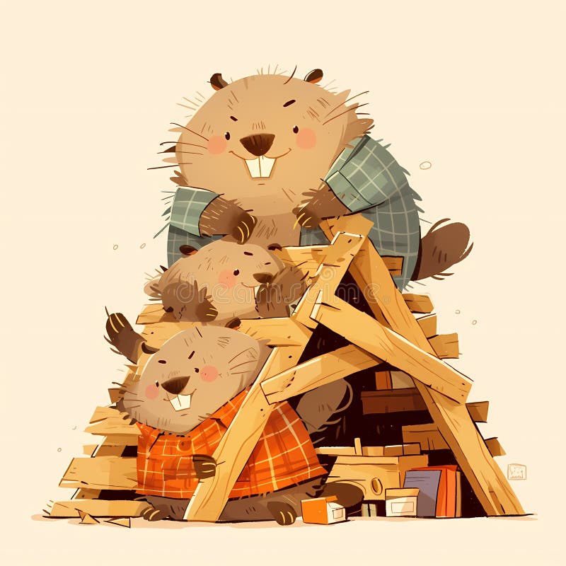 Cute Beavers Renovate a Home - Stock Image Stock Illustration ...